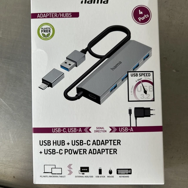 HAMA USB-C-HUB MULTI Port 4-fach USB-A 3.2 Gen 1 Verteiler 5 Gibt/s mit ...
