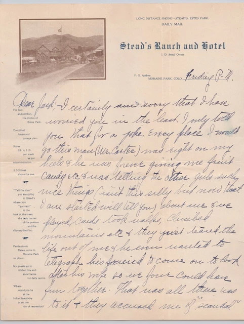STEAD'S RANCH & Hotel Moraine Park Colorado Letterhead 1907 + Cover BH1 ...