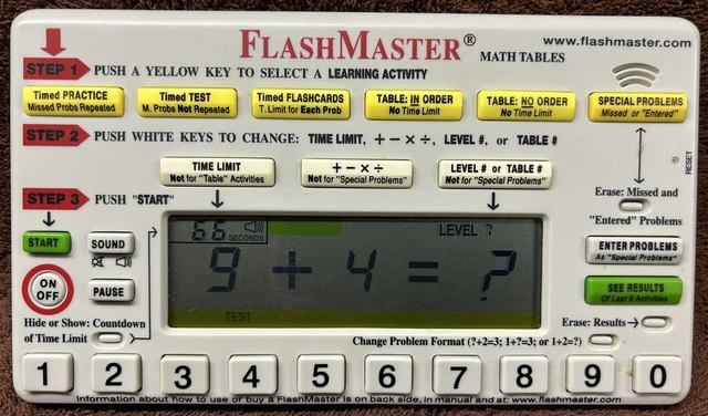 FLASH MASTER MATH Tables Model MT1A Electronic Learning Tool (Works ...