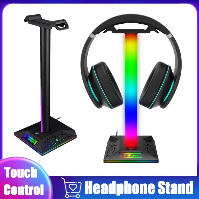 NEW RGB GAMING Headset Stand 2 USB Hub Headphones Holder Desktop Mount ...
