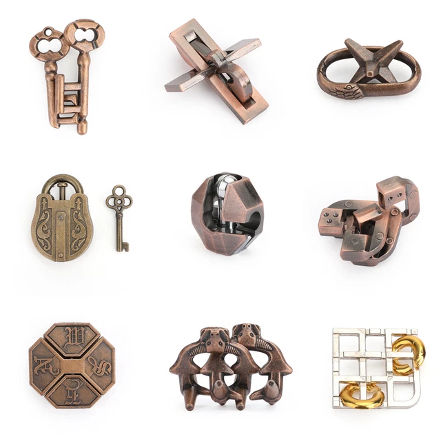 VINTAGE ALLOY CAST Brain Teaser Game Puzzle Box Metal Lock S8 $9.65 ...