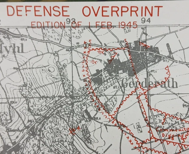 RARE WW2 US "DEFENSE OVERPRINT" map "ERKELENZ" (SURROUNDED BY ANTI-TANK ...