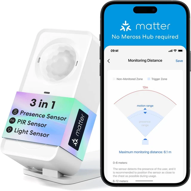 MATTER SMART PRESENCE Sensor, 3-In-1 Mmwave Radar & PIR & Light Motion ...