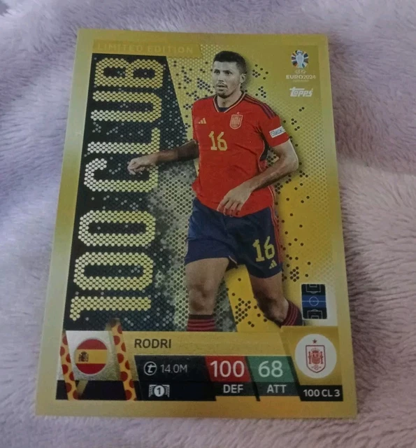 TOPPS MATCH ATTAX Euro 2024 Limited Edition Rodri 100 Club Spain £9.99 ...