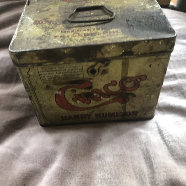 RARE VINTAGE CINCO Cigar box humidor tin hinged Antique Tobacco Londres ...