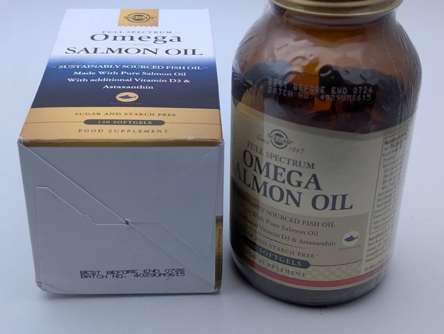 SOLGAR FULL SPECTRUM Omega Salmon Oil + Vitamin D3 120 Softgels Food ...