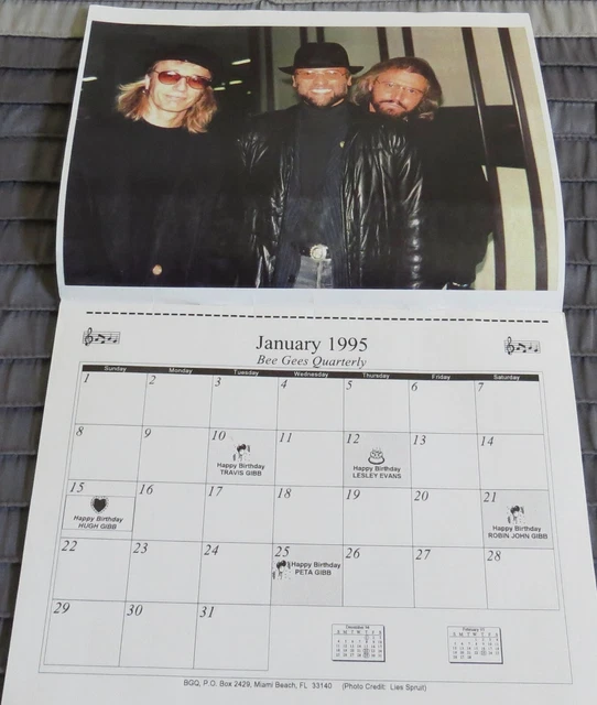 BEE GEES QUARTERLY 1995 - 12 Month Calendar Barry, Robin, & Maurice ...