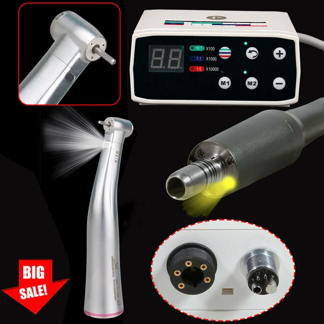 DENTAL ELECTRIC LED Micro Motor/1:5 Fiber Optic Handpiece Contra Angle ...