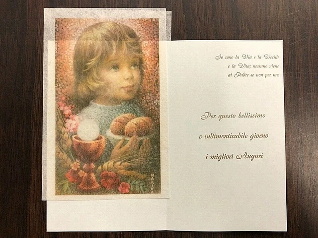 BIGLIETTO AUGURI COMUNIONE Bimba Biglietti Carta Pregiata Cm 13,5 X 9 ...