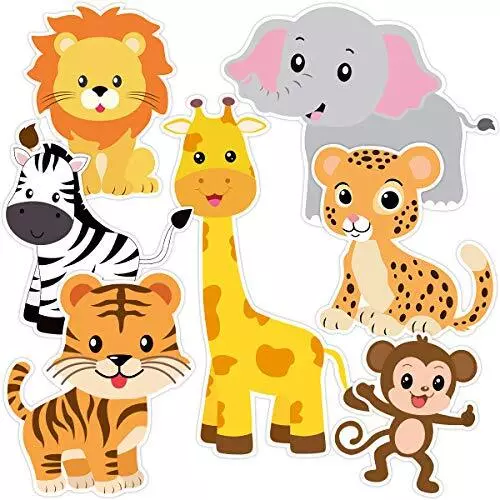 ZOO ANIMALS CUTOUTS Safari Jungle Cut-Outs for Baby Shower Birthday ...