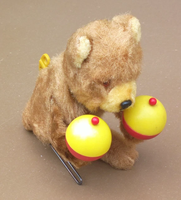 ANCIEN JOUET À clé automate CARL ours aux maracas MARCHE voir vidéo ...