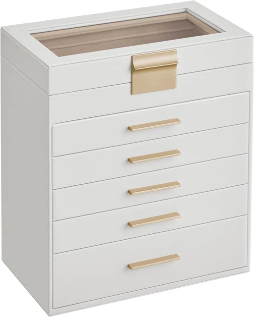 SONGMICS JEWELLERY BOX with Glass Lid, 6-Tier Jewellery Organiser £18. ...