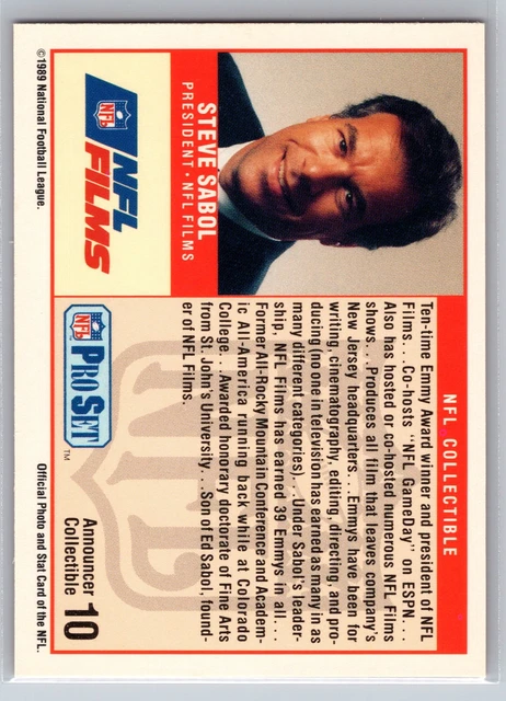 1989 PRO SET #10 Steve Sabol NFL Films EUR 1,62 - PicClick FR
