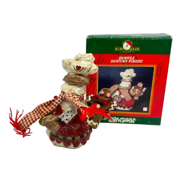 KURT ADLER SNOWFOLK Snowtown Workers Snowman Baker Gingerbread Man ...