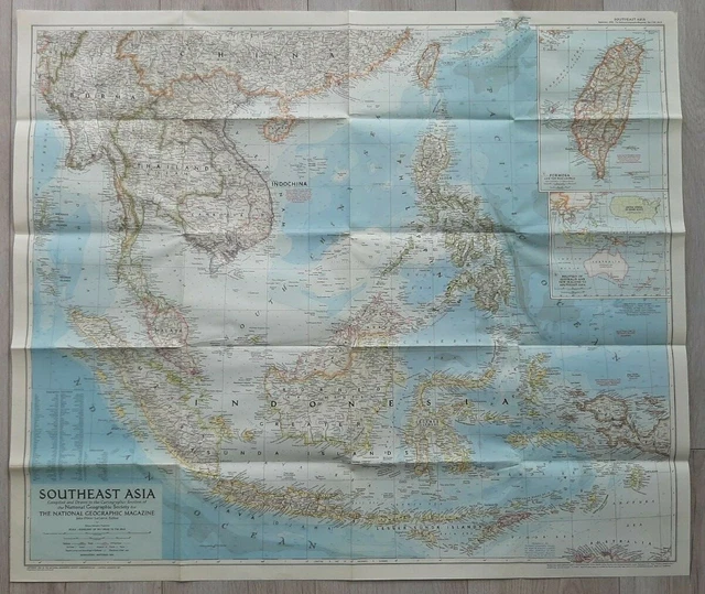 NATIONAL GEOGRAPHIC MAP of Southeast Asia. (Sept, 1955) £9.00 - PicClick UK