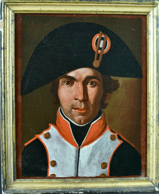 ANCIEN TABLEAU PORTRAIT d'homme soldat bicorne Napoléon Ier Austerlitz ...