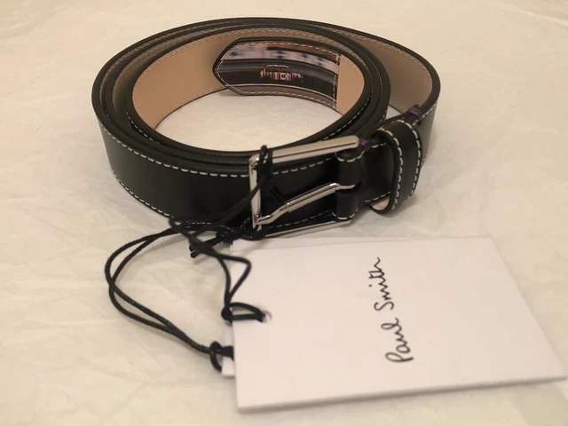 &NUOVA CINTURA PAUL Smith Racing mini punta in pelle nera mini righe ...