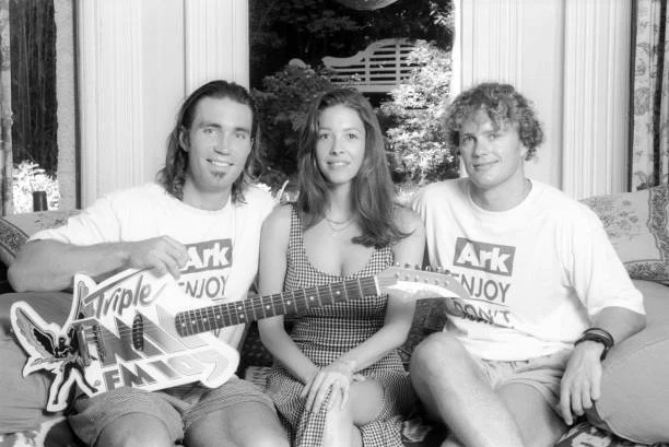 AUSTRALIAN TENNIS PLAYER Pat Cash, his wife Emily Bendit and actor ...