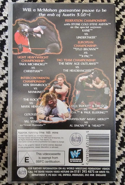 WWF IN YOUR House 25 - Judgment Day 1998 (VHS, 1999) WWE Wrestling ...