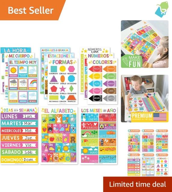 DURABLE SPANISH LEARNING Posters for Toddlers - 12 Fun and Colorful ...