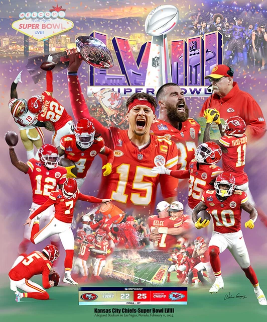 KANSAS CITY CHIEFS VEGAS VICTORY Super Bowl LVIII 2024 Champions 20x24 ...