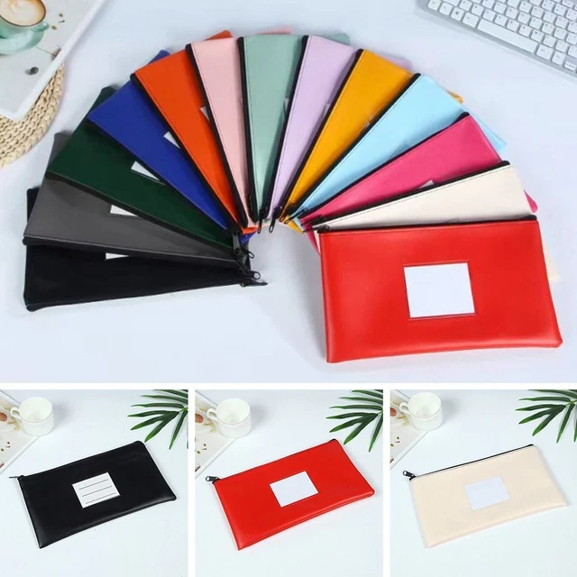 WITH ZIPPER BANK Deposit Bag With Label Money Pouch Leather Bags ...