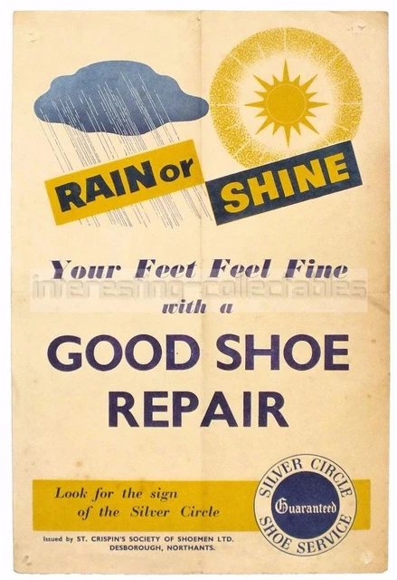 PRE-1963 SCARCE SHOE REPAIR Shop Poster ' RAIN or SHINE ' - Cobbler ...