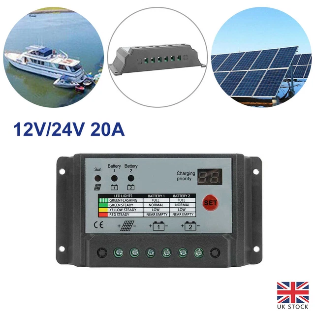 SOLAR CHARGE CONTROLLER Batteries Panel Dual Battery Regulator For 12V ...