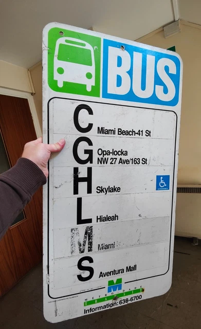 VINTAGE FIBREGLASS MIAMI Beach Bus Stop Sign Aventura Mall Metro Dade ...
