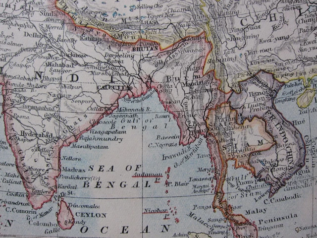 1904 MAP ~ Asia Persia Arabia Mongolia China Japan Siam India Siberia ...