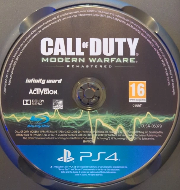 CALL OF DUTY Modern Warfare Remastered - PlayStation 4 PS4 DISC ONLY £9 ...