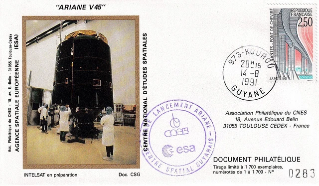 CNES 1991 FUSÉE Ariane V 45 Satellite INTELSAT VI F 5 EUR 5,00 ...