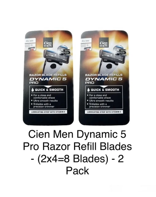 8X CIEN MEN Dynamic 5 Pro Razor Refill Blades 2x4=8 Blades 2 Pack New ...