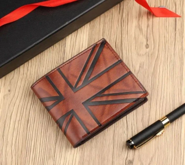 MEN'S UNION JACK Flag Wallet UK Flag Bi-Fold Brown Faux Leather Gift ...