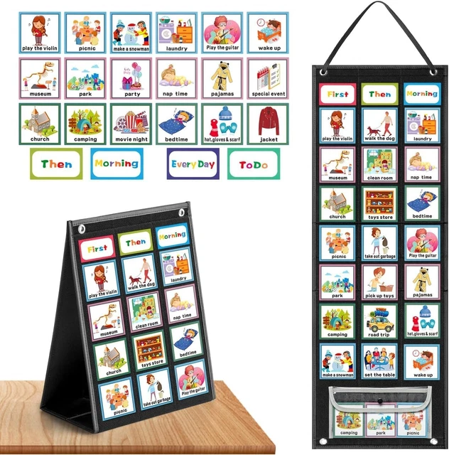 ANSTROUT LARGE BLACK Visual Schedule Chart for Kids Chore with 92 Pcs ...
