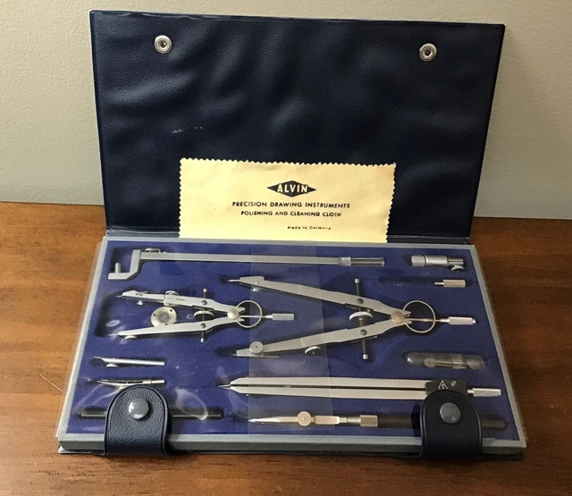 VINTAGE ALVIN PRECISION Drawing Set with Case Made in Germany Compass ...