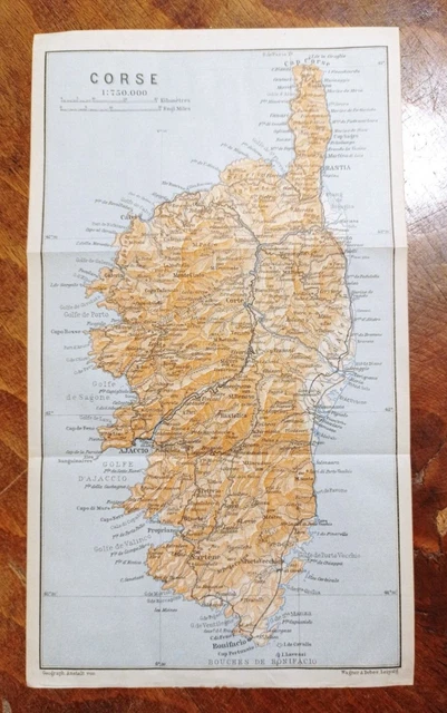 OLD MAP ANTIQUE map old maps CORSICA LA CORSE AJACCIO BASTIA CALVI 1910 ...