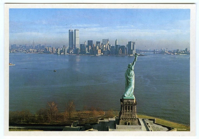 1980S ALMA POSTCARD Statue of Liberty New York Harbour & Twin Towers ...