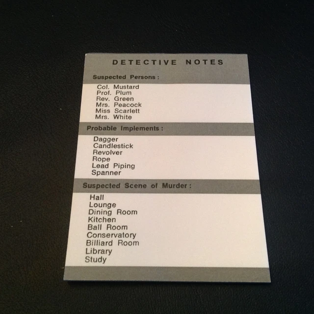 CLUEDO 1996 DETECTIVE Notes Note Pad - Spare Parts - 8 NEW SHEETS ...