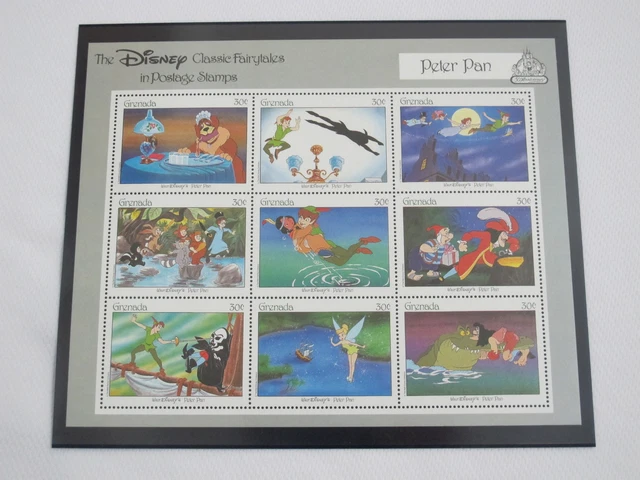 FOGLIO FRANCOBOLLI PETER Pan Grenada Walt Disney in perfette condizioni ...