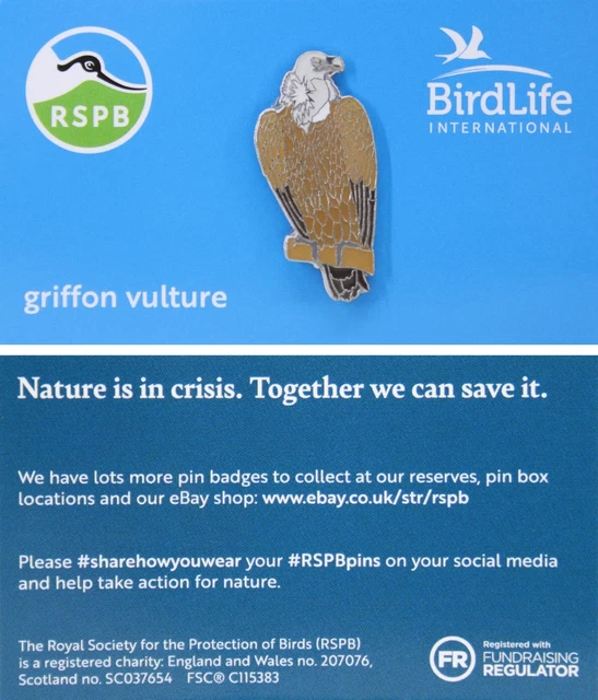 RSPB PIN BADGE Bird Life International NIIC Griffon Vulture P03214 £4. ...