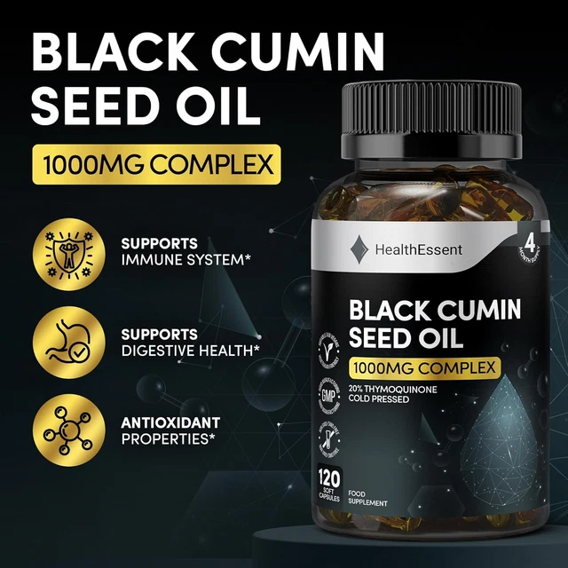 BLACK SEED OIL 1000Mg, Cold Pressed 20Mg Thymoquinone, High Strength ...