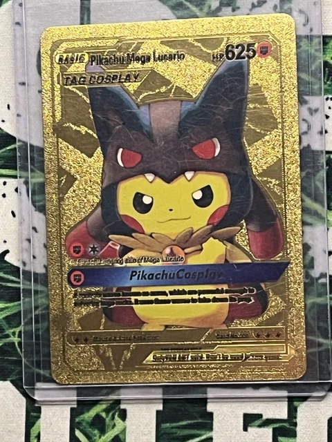 POKEMON PIKACHU MEGA Lucario Cosplay 625HP Gold Foil Fan Art Card #009 ...