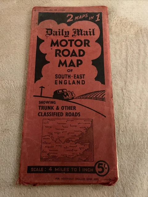DAILY MAIL MOTOR Road Map of SOUTH EAST ENGLAND & 10 Miles Around ...