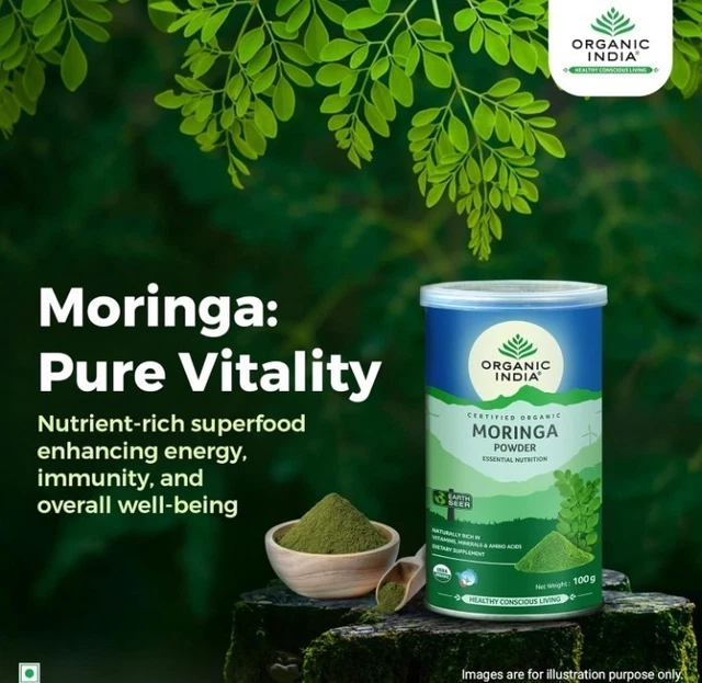 ORGANIC INDIA MORINGA Powder - 100g, Essential Nutrition Superfood ...