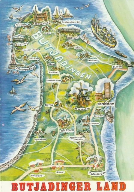 AK MAP, LANDKARTE, Umgebungskarte **BUTJADINGER LAND** EUR 1,00 ...