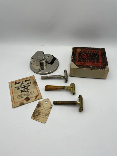 VINTAGE 1920S KRISS Kross Stropper Hand Crank Razor Blade Sharpener £45 ...