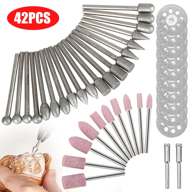 42PCS DIAMOND GRINDING Cutting Carving Bit Set For Dremel Rotary Tool ...
