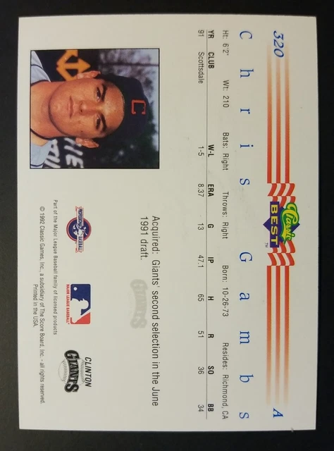 CHRIS GAMBS CLINTON Giants 1992 Classic #320 Signed Baseball Card EUR 6 ...