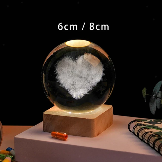 3D GLASS BALL Night Light Glass Sphere Display Ornament Decorative with ...